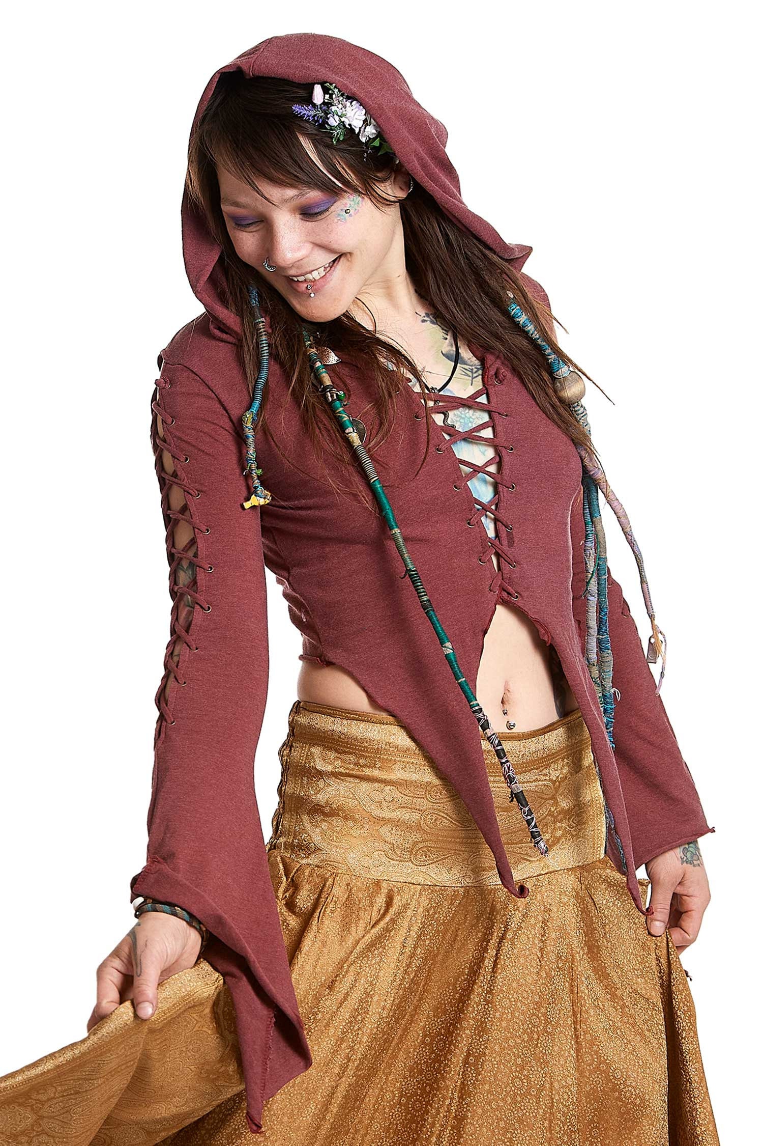 Hooded Psy Faerie Top in Earthy Red - Etsy UK