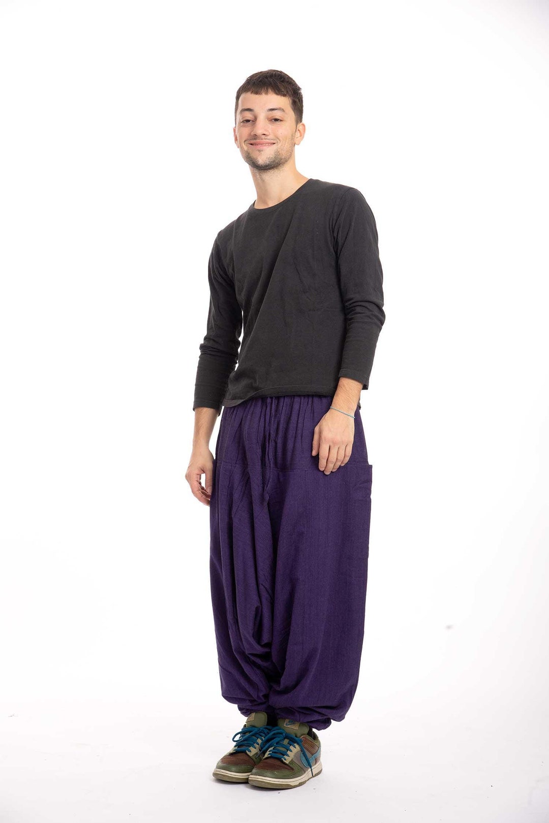 Mens Fleece-lined Harem Trousers in Dark Purple, Winter Ali Baba ...