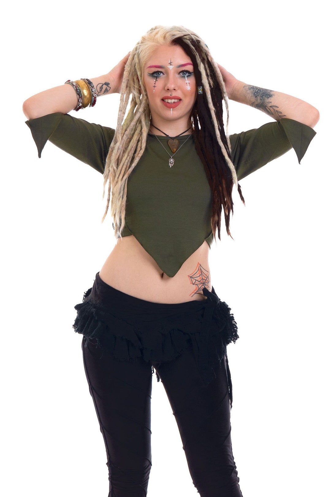 Pixie Hooded Crop Top in Army - Etsy