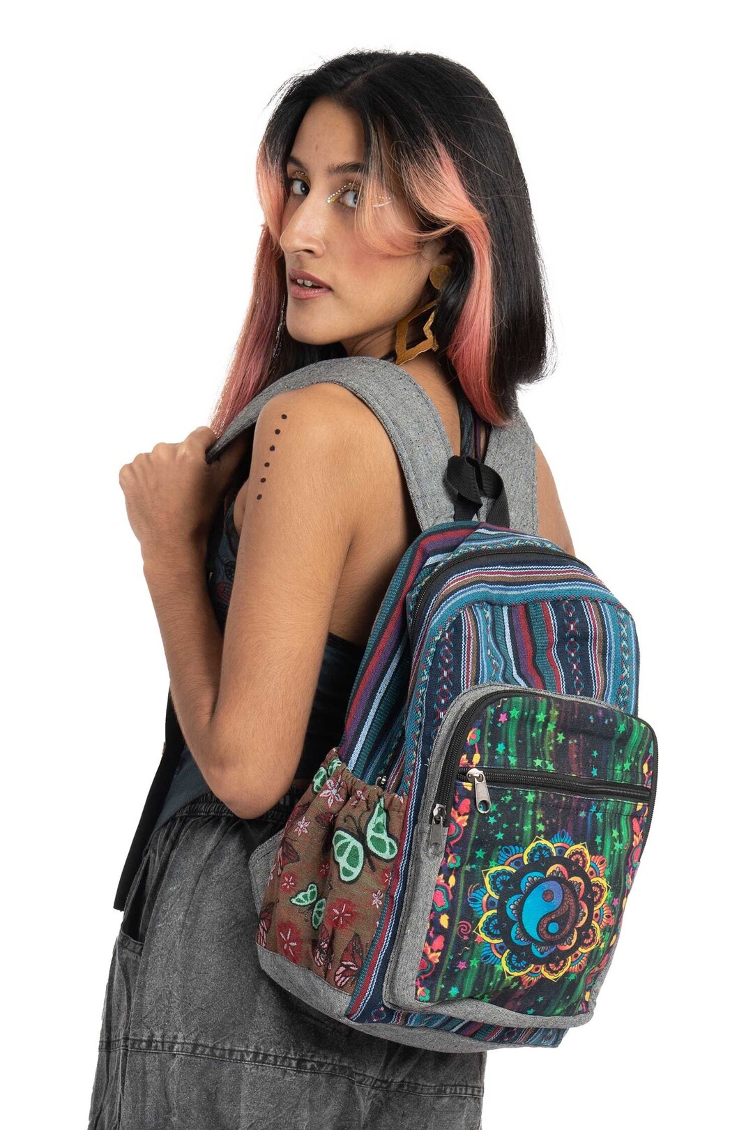 Psychedelic Print Cotton Canvas Ethno Rucksack Hippie Backpack With ...