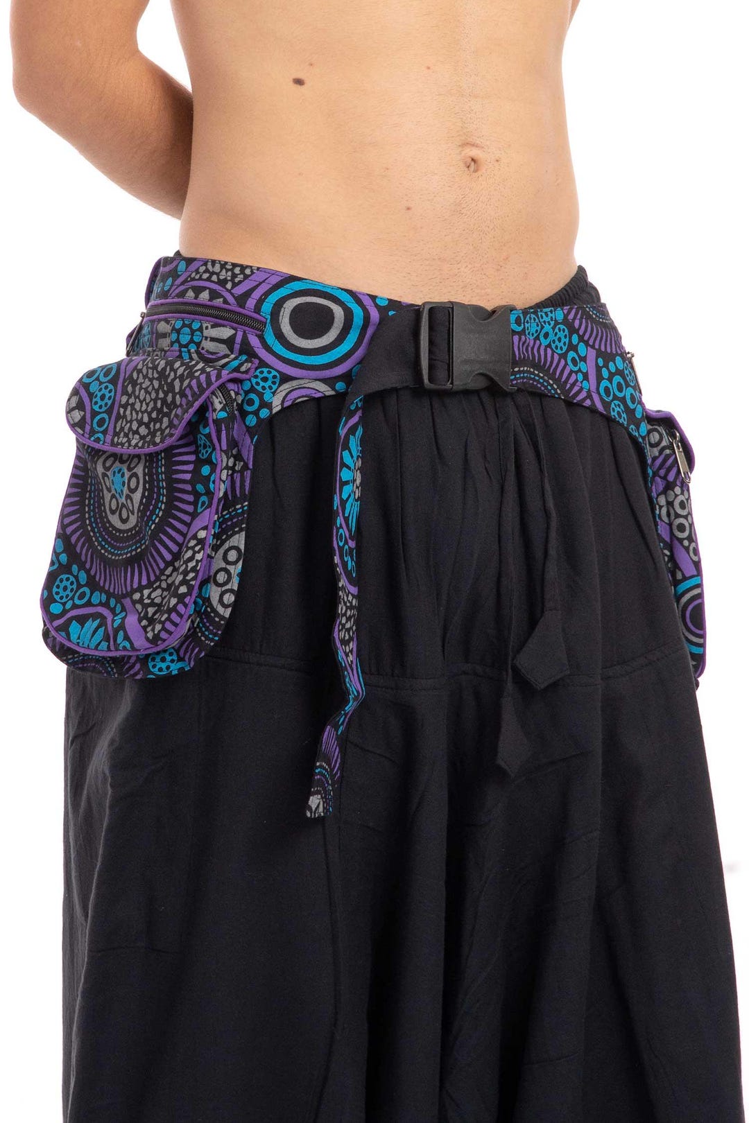Geometric Print Double Festival Pocket Belt, Rave Techno Belt ...