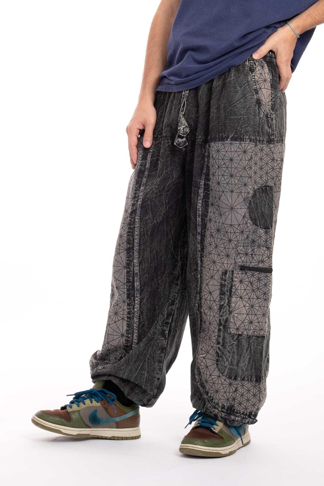 Black Stonewash Jeans for Men, Geometric Flower of Life Clothing for ...