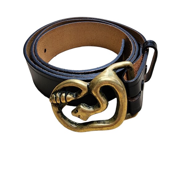 Vintage 70s Rattlesnake Brass Belt Buckle with Belt L… - Gem