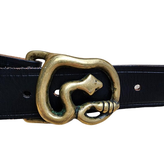 Vintage 70s Rattlesnake Brass Belt Buckle with Belt L… - Gem