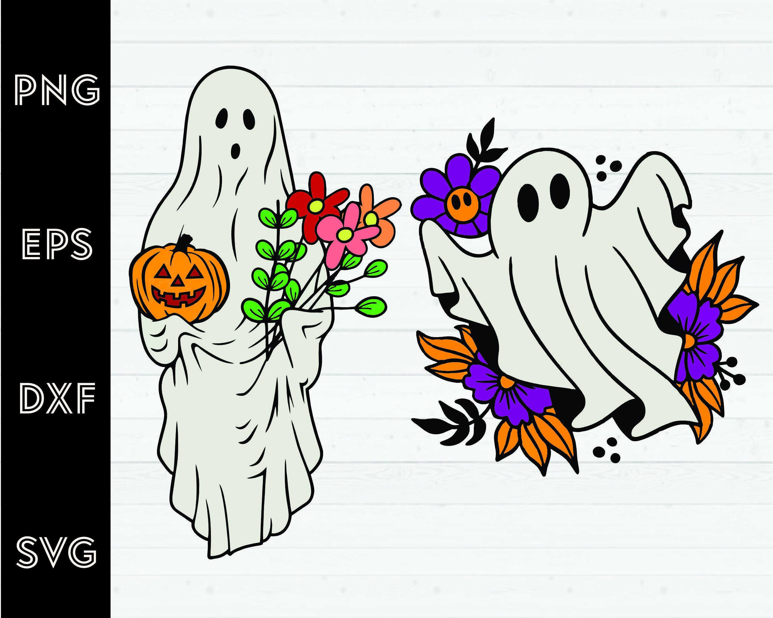 Floral Ghost Svg, Png, Eps, Dxf Design, Funny Ghost Svg, Cute Ghost ...
