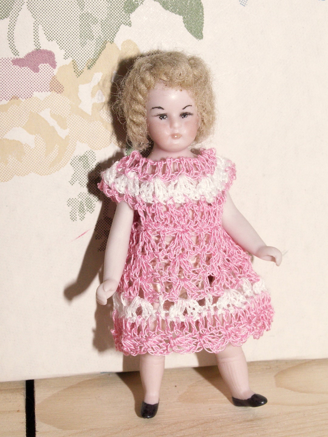 Antique Doll Dress for 3 3.5 Antique Miniature Mignonette or Picolette ...