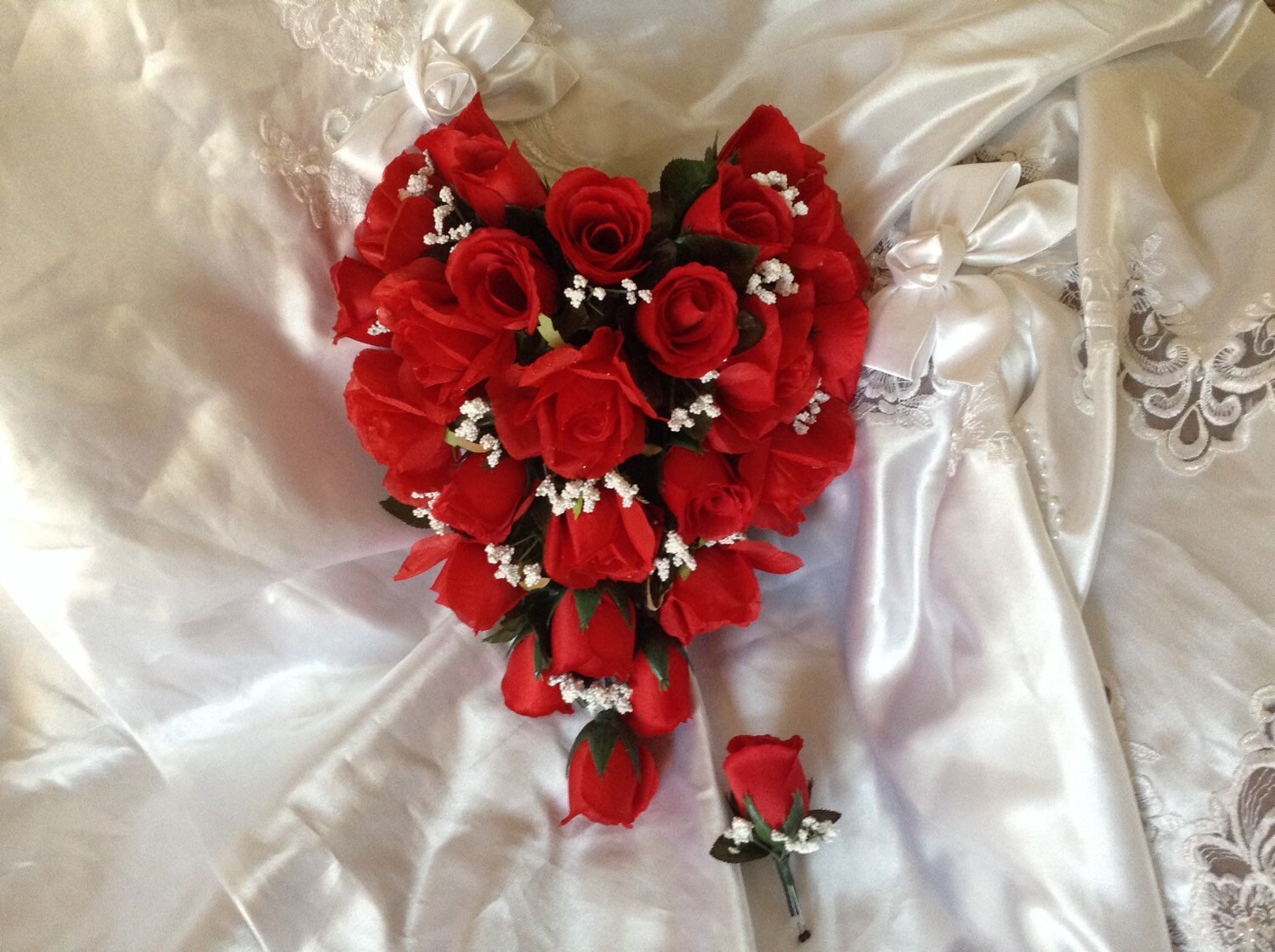 Red Rose Heart Shaped Bridal Bouquet With Boutonniere Etsy red-rose-heart-shaped-bridal-bouquet-with-boutonniere-etsy