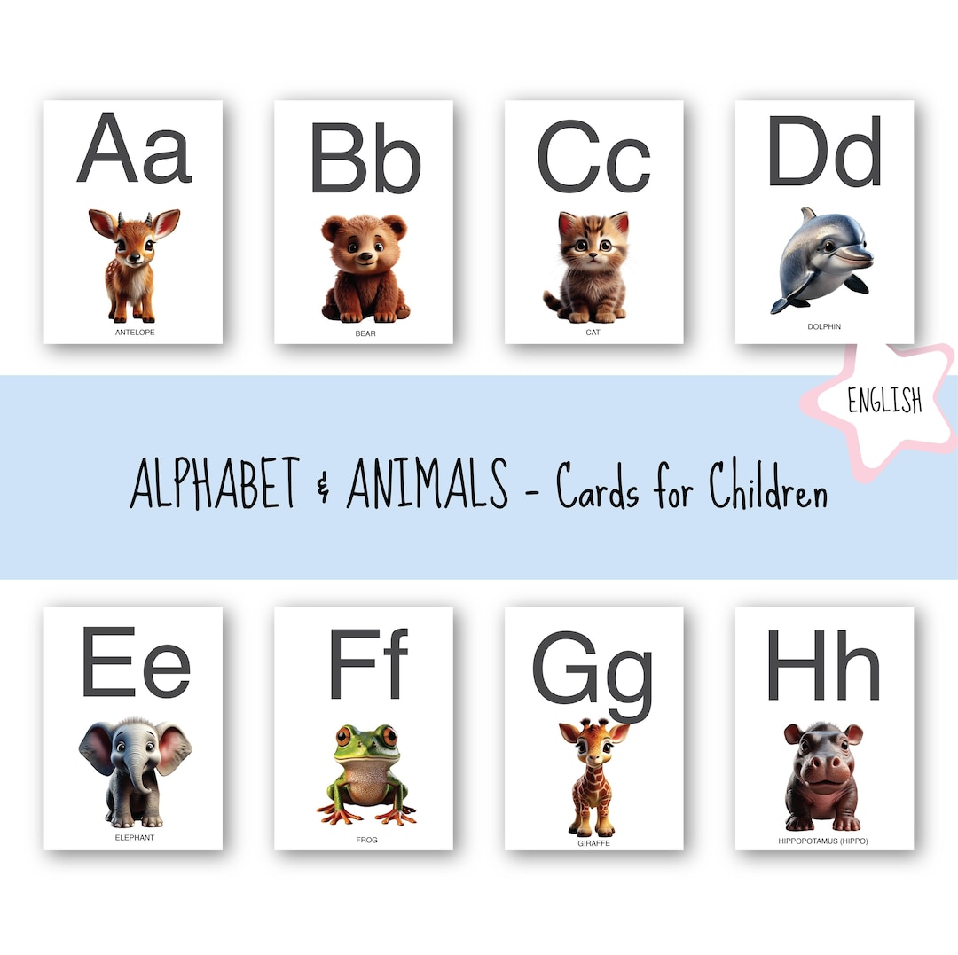 Alphabet Cards With Animals for Children, Montessori Learning Cards ...