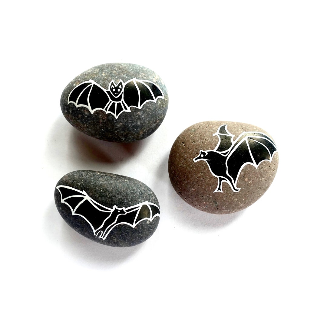 Painted Bat Stones - Set of 3 - MADE TO ORDER - Etsy UK