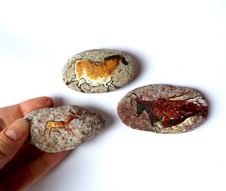 Cave Stones Prehistoric Animals from Lascaux Hand Painted | Etsy