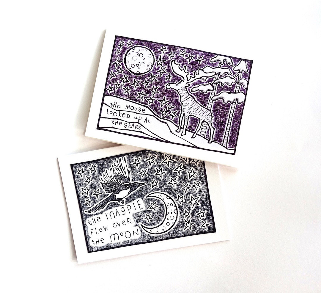 Moose and Magpie Cards Set of 2 READY TO SHIP - Etsy