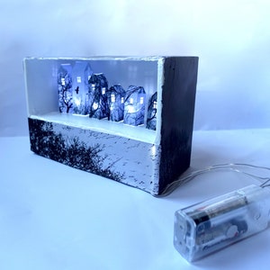 Tiny Forest Houses Street Sculpture Art Shadow Light Box Tree Branches ...