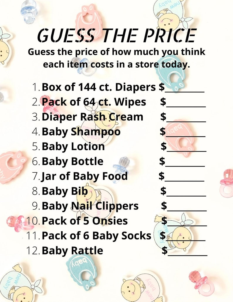 Baby Games Guess the Price Printable - Etsy