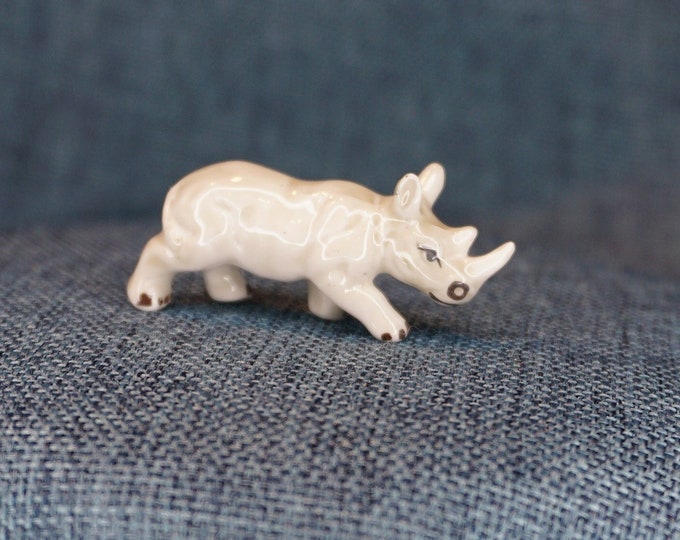 Miniature Rhinoceros Figurine. Tiny Bone China Running Rhino Figure. Itty Bitty African Wildlife ...