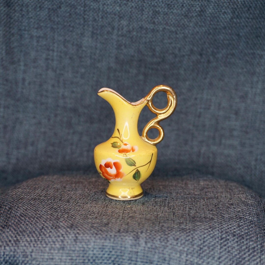 Miniature Floral Pitcher. Made in Japan Porcelain Yellow and Gold Tiny ...