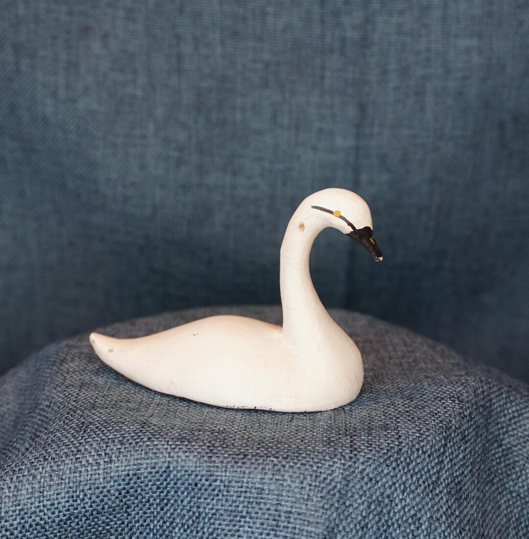 Miniature Metal Swan Figurine. Vintage Pot Metal Painted Lead Waterfowl ...