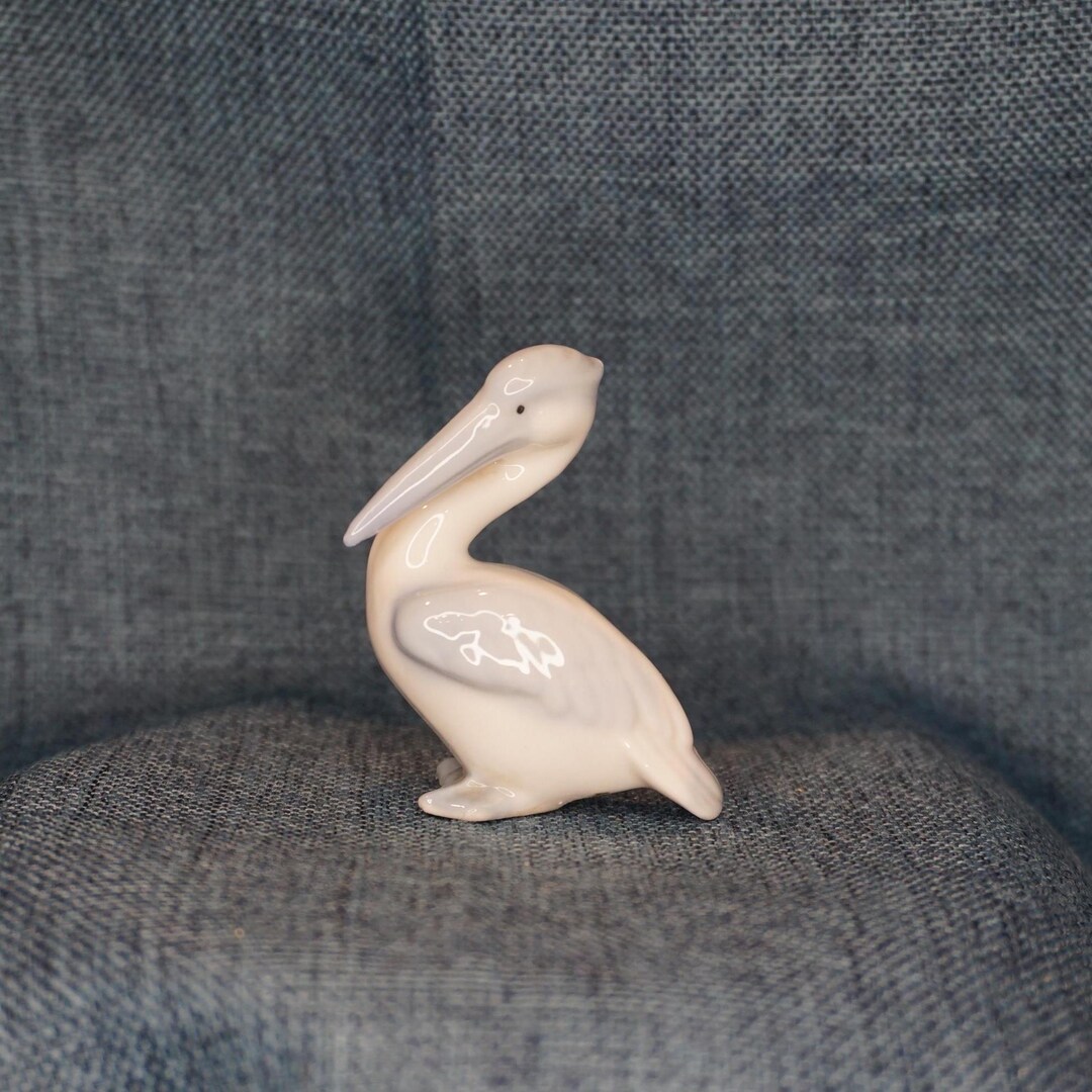 Miniature Porcelain Pelican Figurine. Germany White and Blue Marine ...