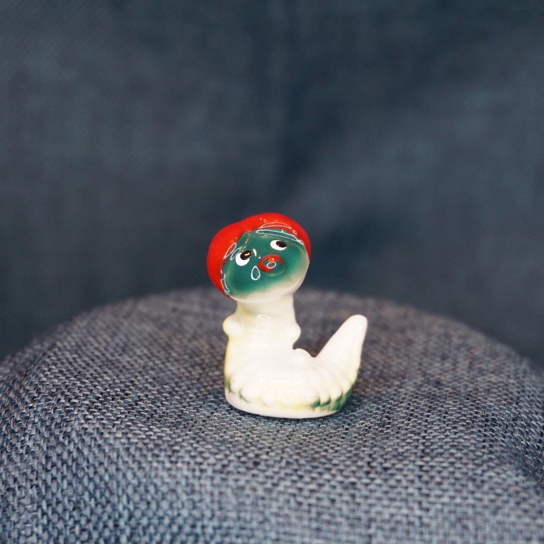 Miniature Green Caterpillar Figurine. Bone China Tiny Redhead Inchworm ...