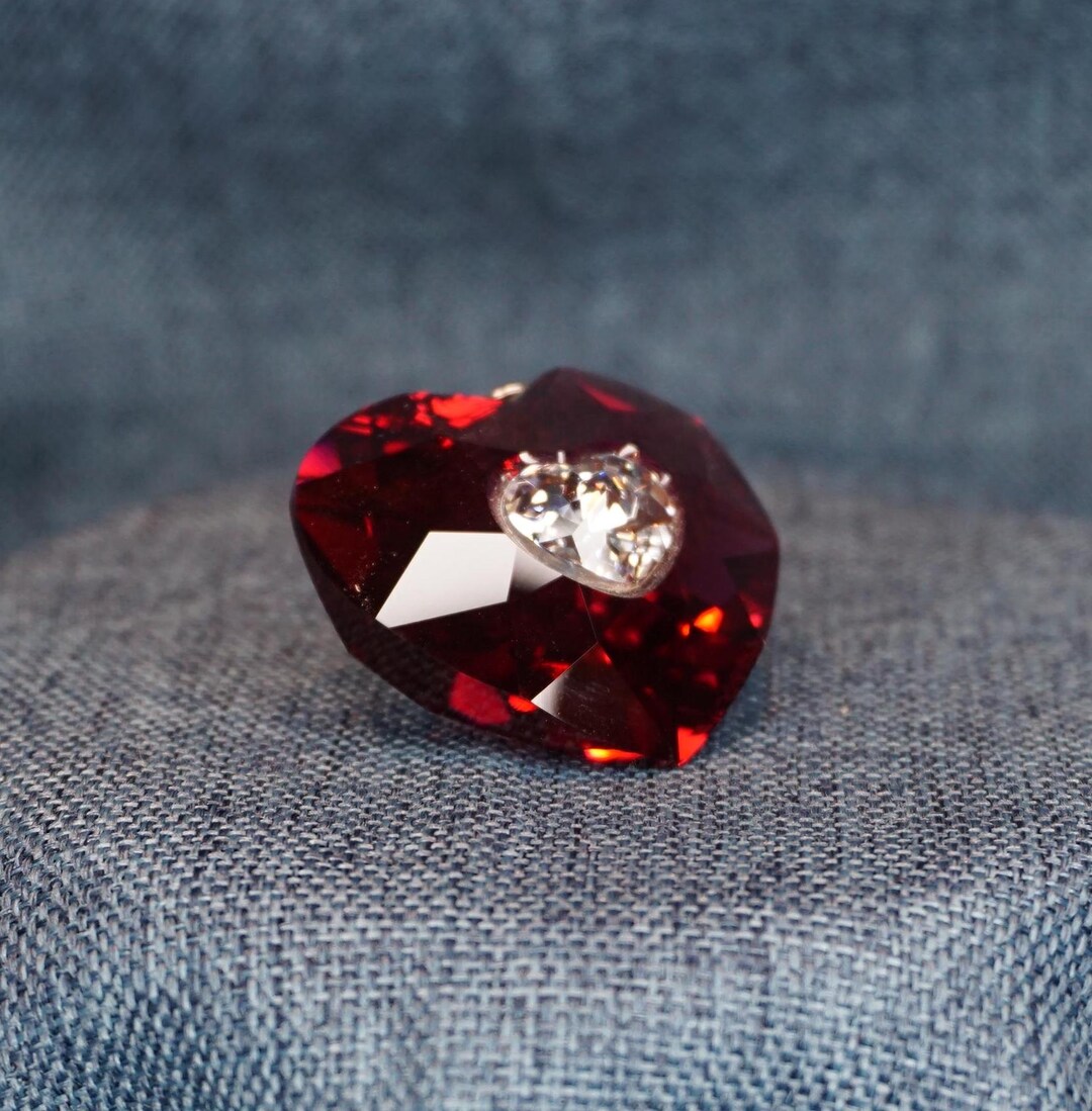 Swarovski Crystal Red Heart Ornament. Retired Austria Crystal 2005 Dark ...