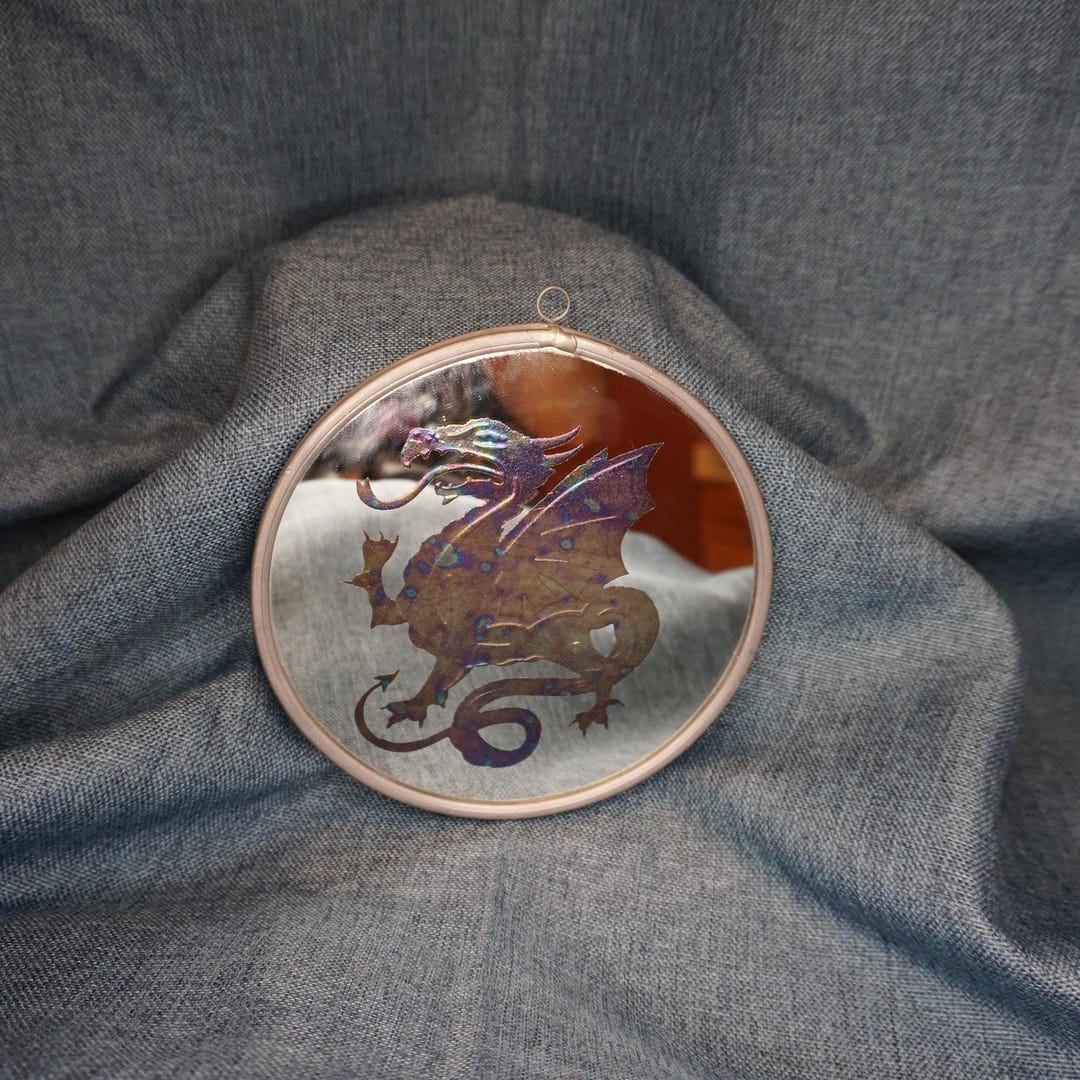 Dragon Window Decoration. Blue Glass Mirror Mythical Creature: Hanging ...