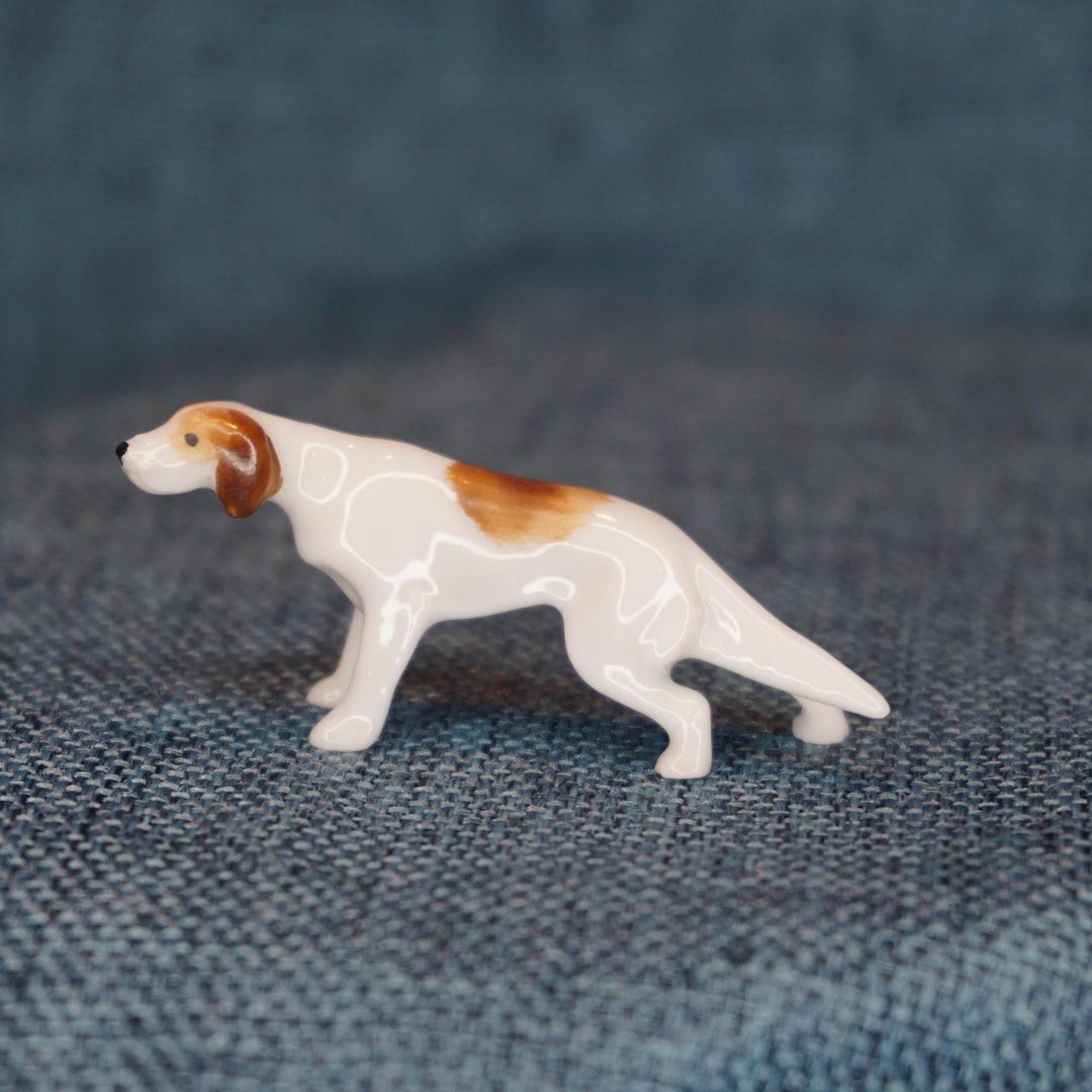 Miniature Springer Spaniel Figurine. Antique Bone China White Brown ...