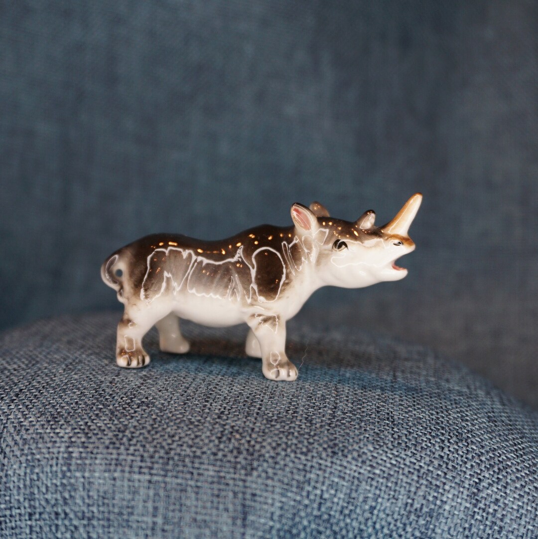 Miniature Rhinoceros Figurine. Porcelain African Wildlife Rhino Figure ...