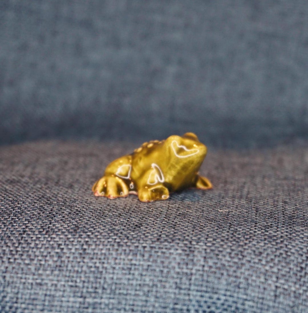 Tiny Ceramic Baby Frog Figurine. Miniature Green Toad Collectible ...
