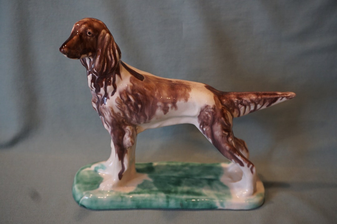 Vintage Irish Red Setter Dog Figurine. Plum, White, Green Drip Glaze ...