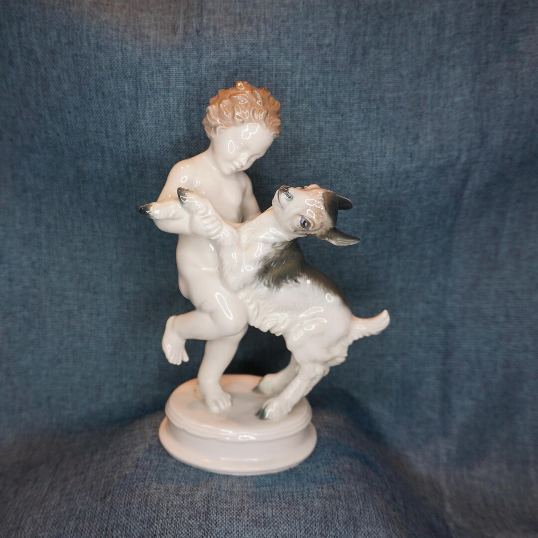 Rosenthal Cherub With Goat Figurine: Vintage Art Nouveau Porcelain ...