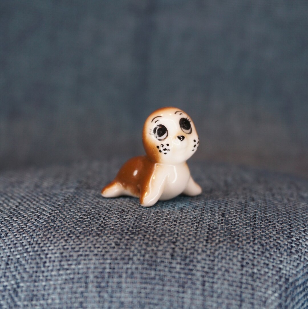 Porcelain Seal Figurine: Tiny Brown & White Bug House Decor - Etsy