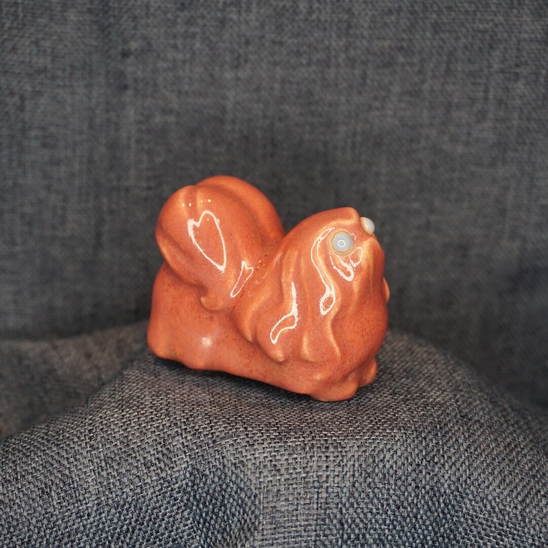 Blush Pink Pekingese Puppy Figurine. Small Vintage Rose Ceramic Pottery ...