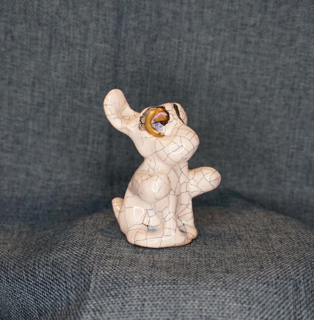 Vintage Crackle Glaze Dog Figurine: White Ceramic Puppy, Retro Desk ...