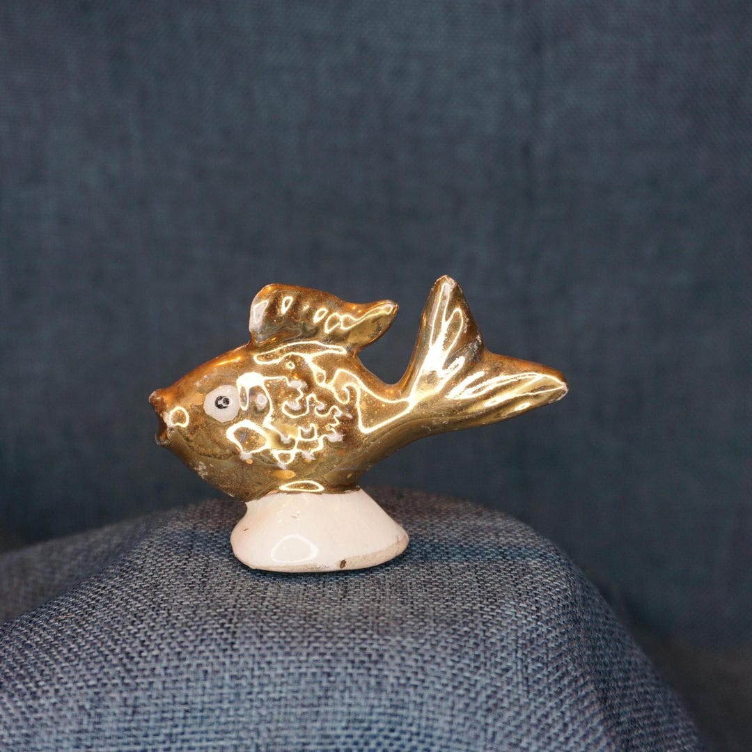 Miniature Goldfish Figurine. Vintage Ceramic Pottery Gold Pet Fish ...