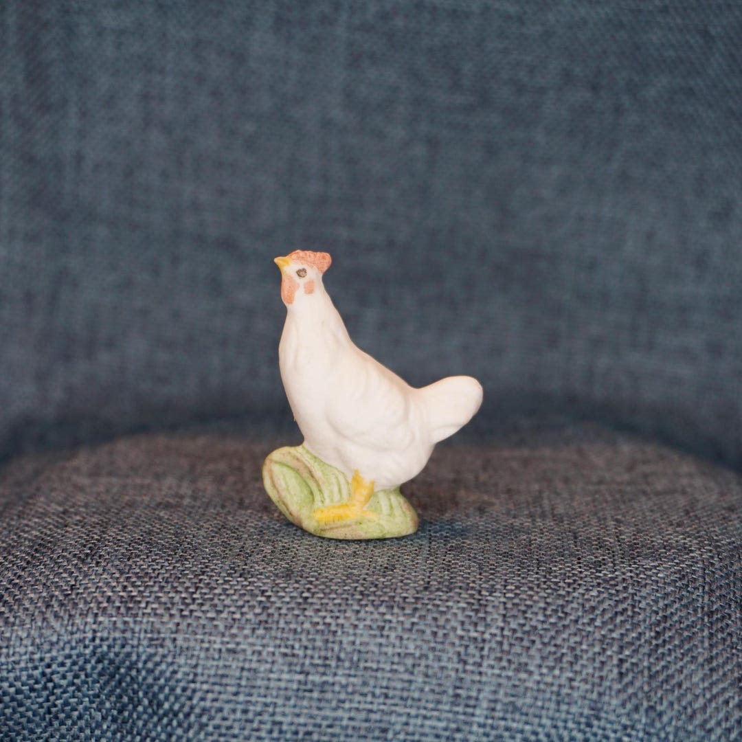 Porcelain Chicken Figurine. Vintage Bone China White and Black Hen ...