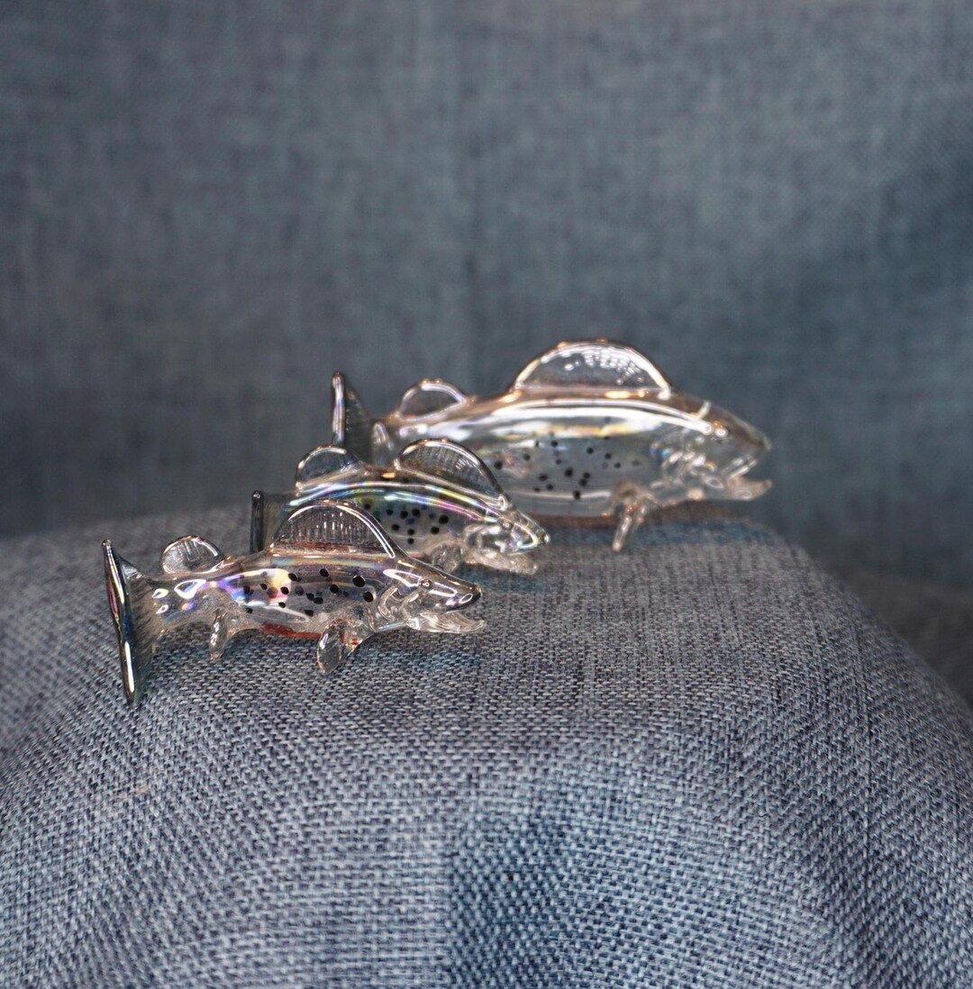Miniature Trout Figurine Set. Glass Sport Fish Salmon Figurines. Doll ...