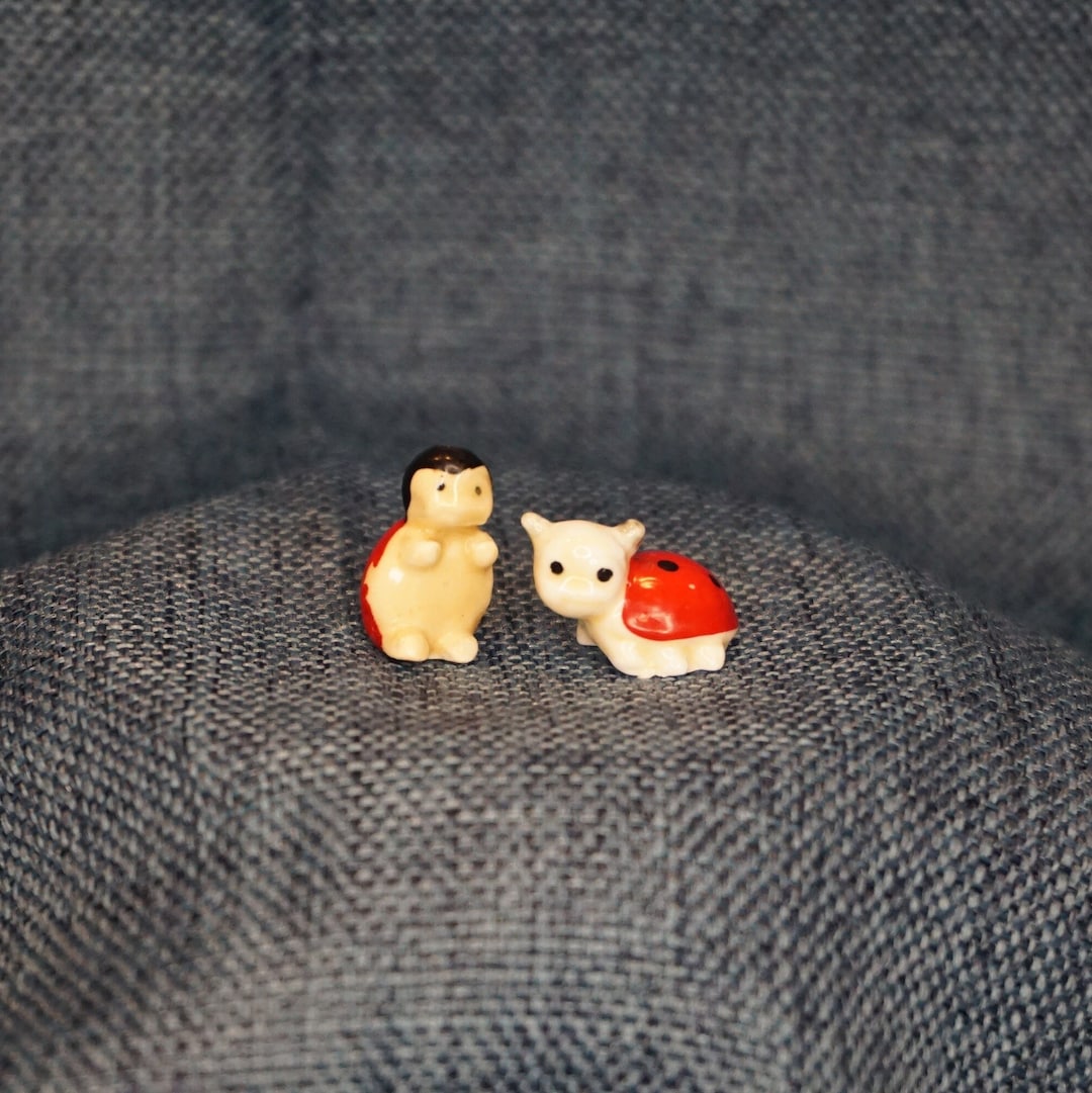 Bug House Ladybug Figurines. Tiny Bone China Miniature Happy Beetle ...