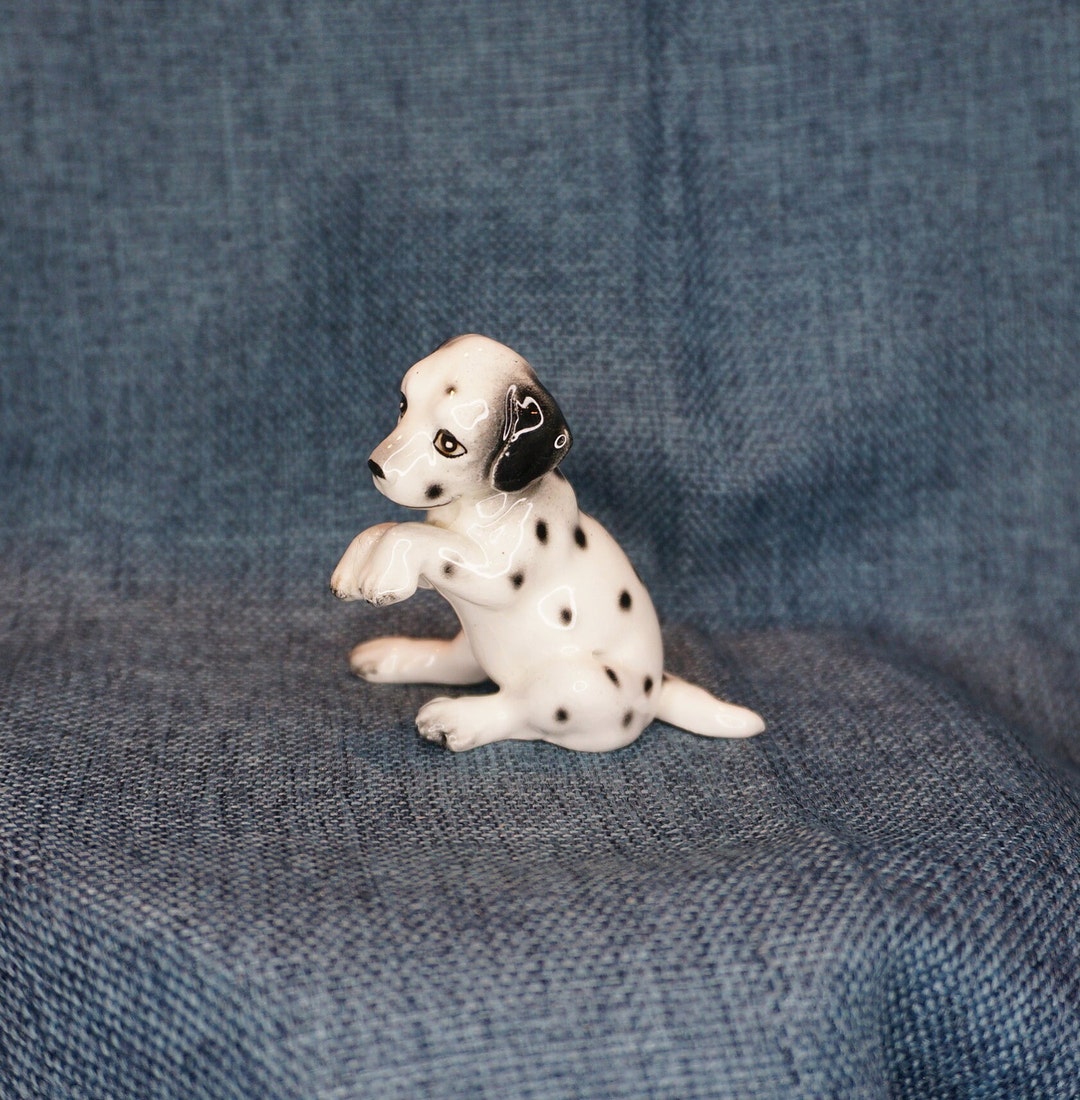 Miniature Dalmatian Puppy Figurine. Hand Painted Ceramic Black and ...