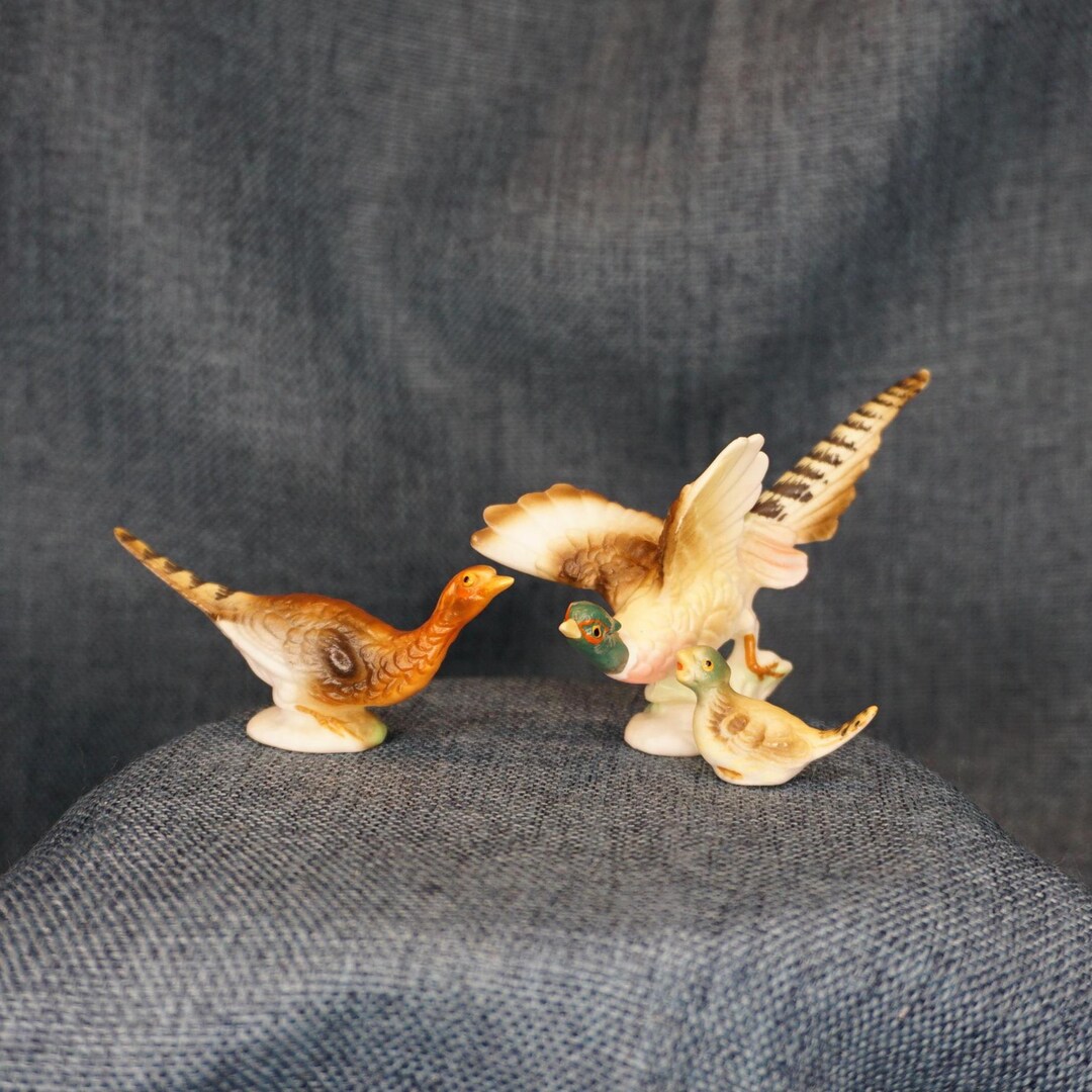Miniature Pheasant Family Figurine Lot. Vintage Bone China Wild Fowl ...