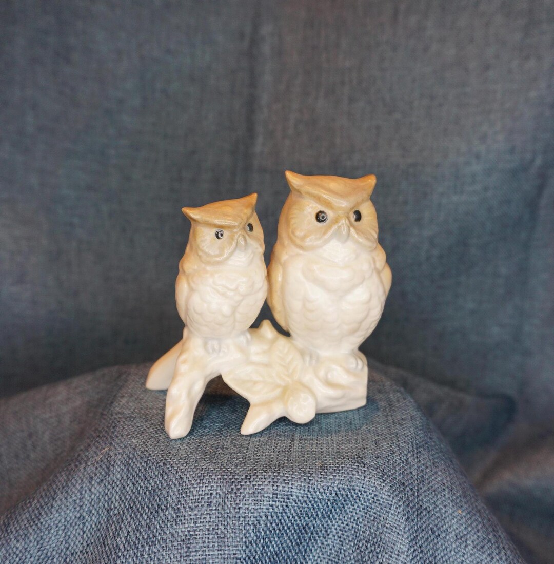 Vintage Owls on Branch Figurine. Otagiri Japan Bone China Great Horned ...