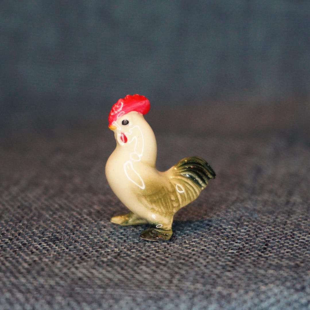 Hagen Renaker Tiny Rooster Figurine. White Green Bantam Chicken ...