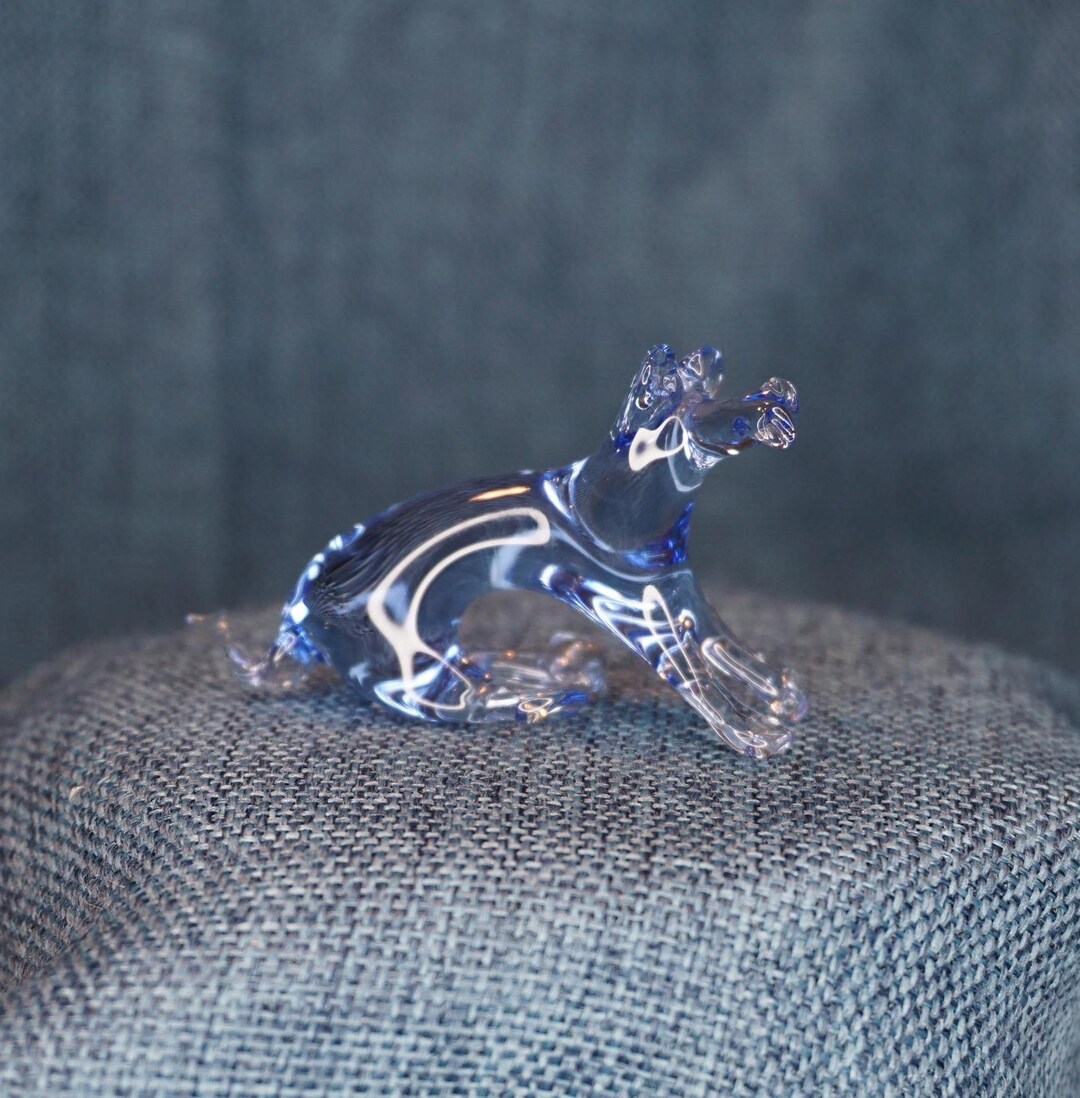 Miniature Glass Dog Figurine. Vintage Lampwork Light Blue Playful ...