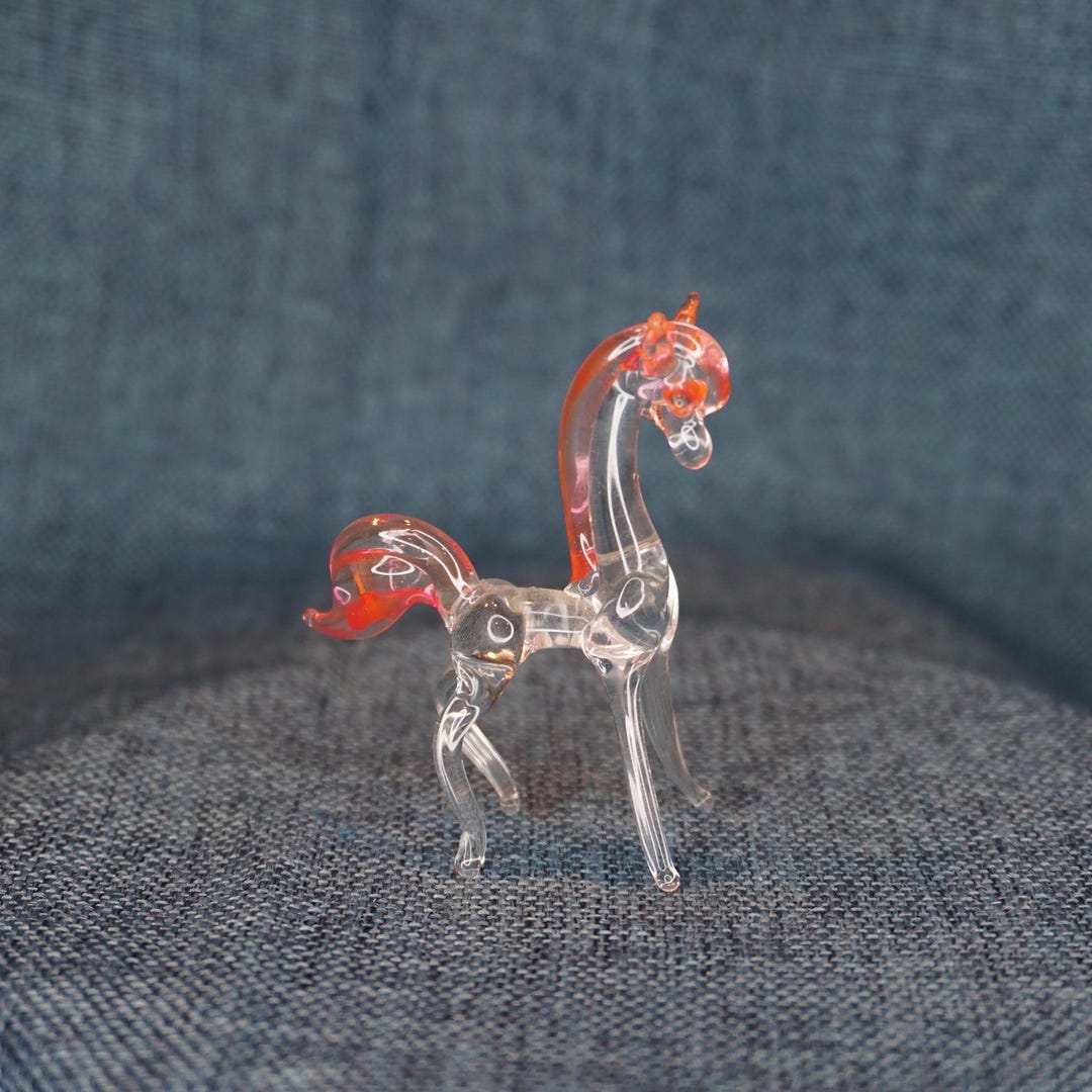 Miniature Pink and Clear Glass Horse Figurine. Vintage Lamp Work Pony ...