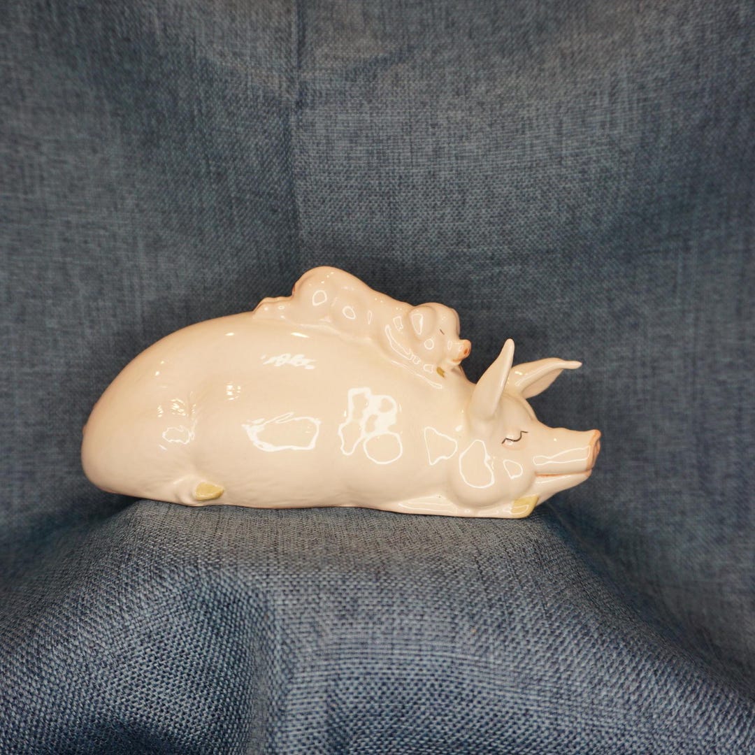 Beswick Pig Figurine. Vintage Large White Sow Ma and Piglet. the Well ...