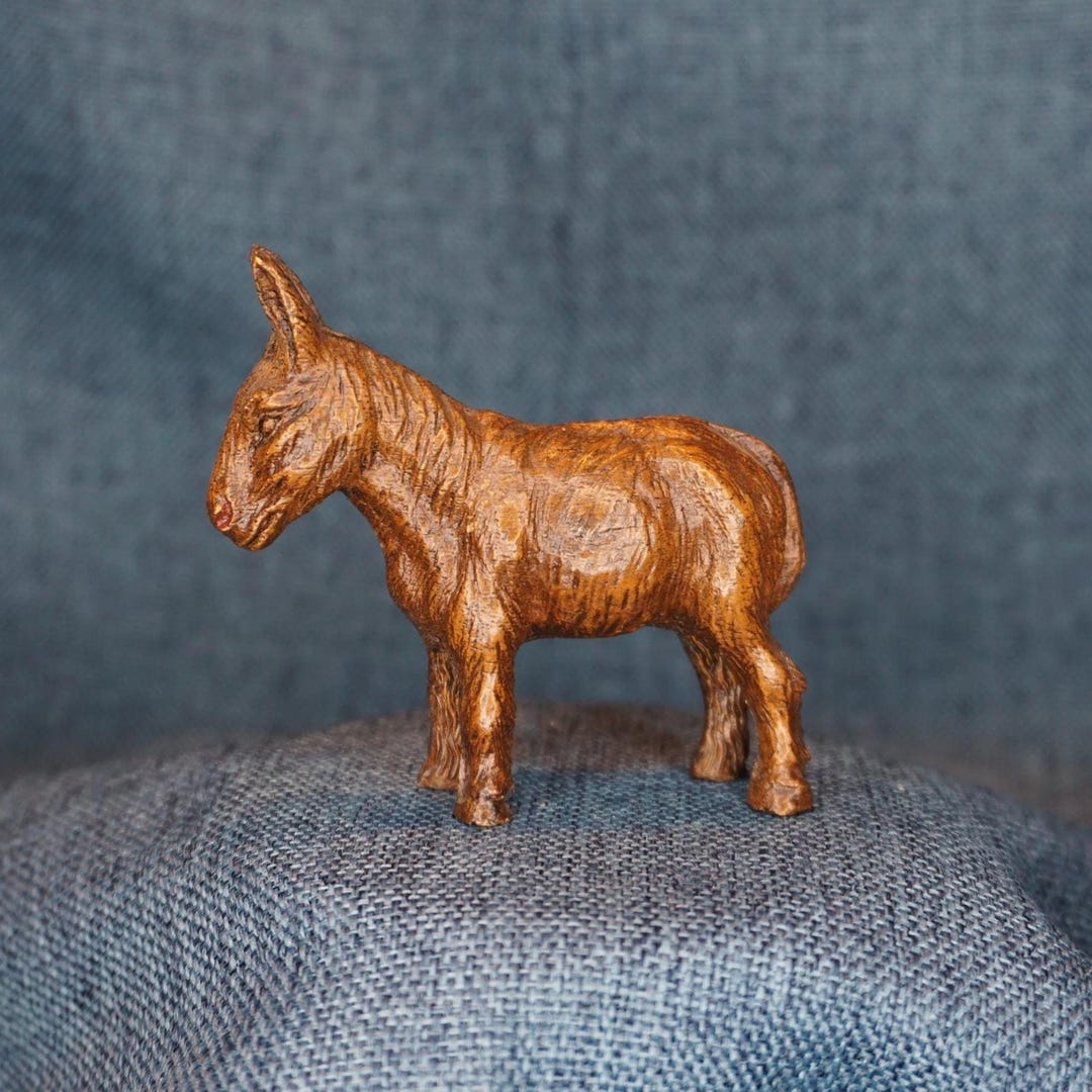 Vintage Wood Composite Donkey Figurine: Miniature Nativity Animal Decor ...