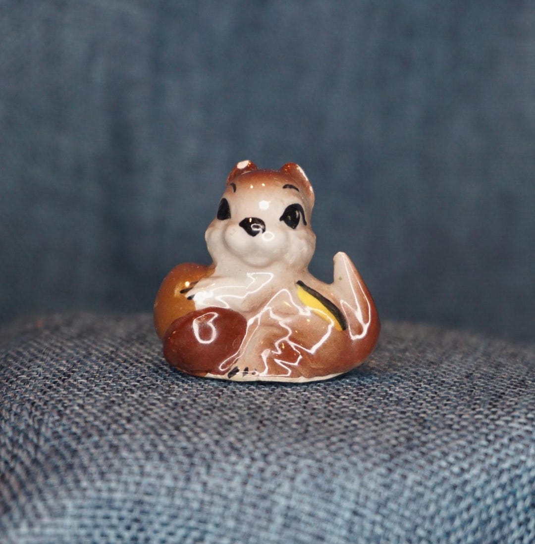 Miniature Ceramic Chipmunk With Nut Figurine. Vintage Forest Critter ...