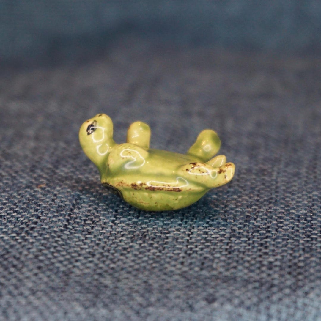 Josef Original Green Turtle Figurine. Miniature Terrapin on Back Swamp ...