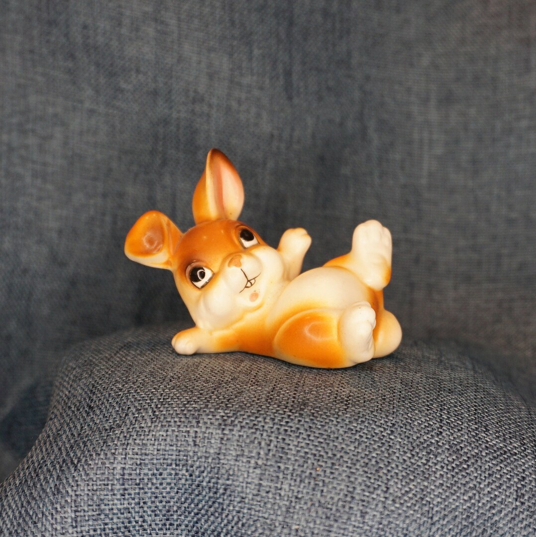 Small Ceramic Cartoon Bunny Figurine. Norcrest Japan Playful Brown Baby ...