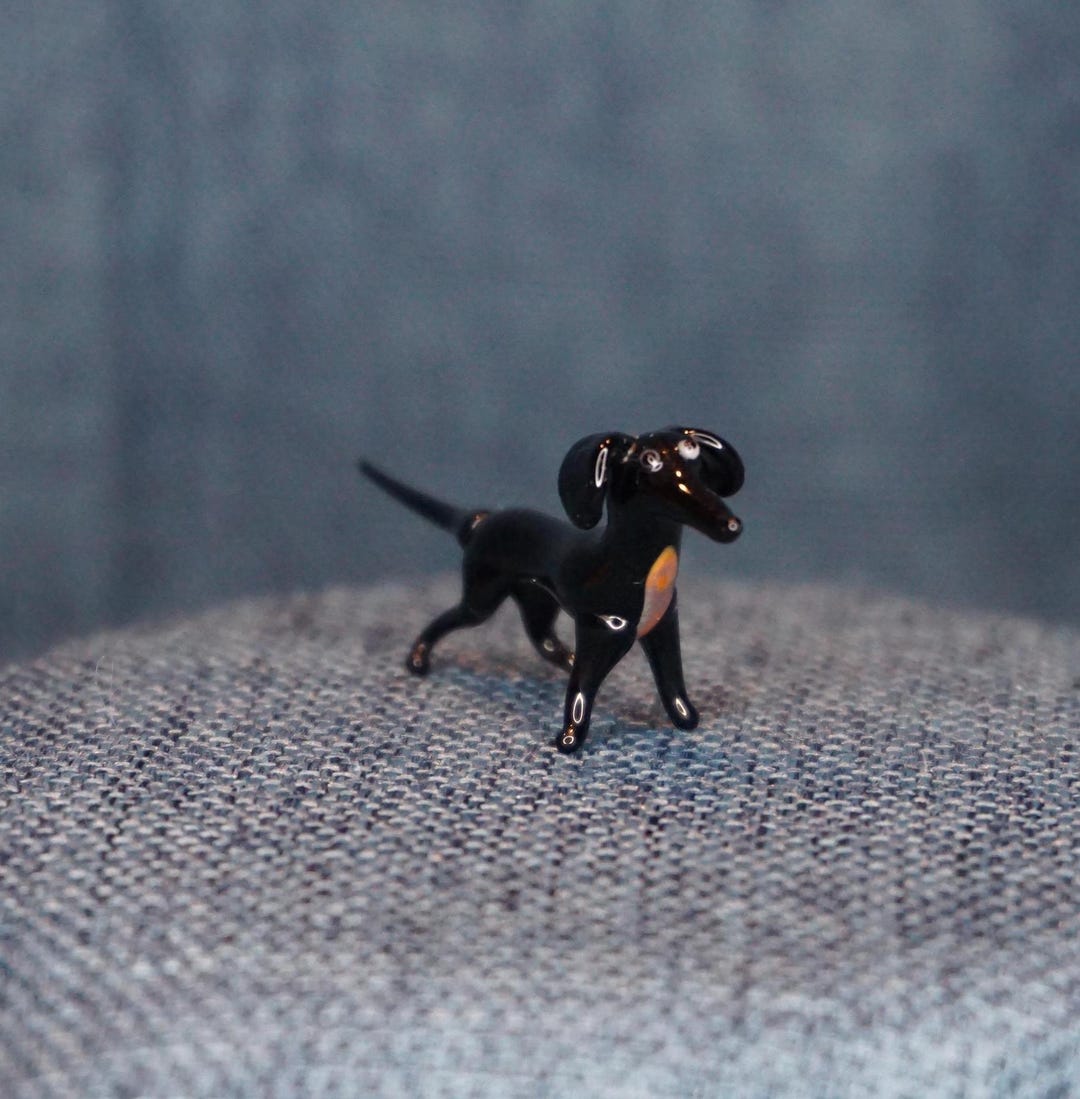 Miniature Glass Dog Figurine. Vintage Lamp Work Glass Black Smooth ...