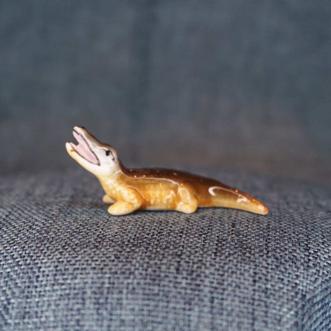 Miniature Alligator Figurine. Tiny Porcelain Brown Mouth Open Crocodile ...