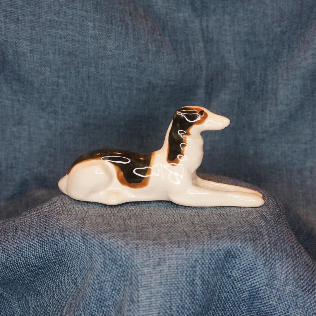 Miniature Borzoi Dog Figurine. Vintage Ceramic Tricolor Russian Hunting ...